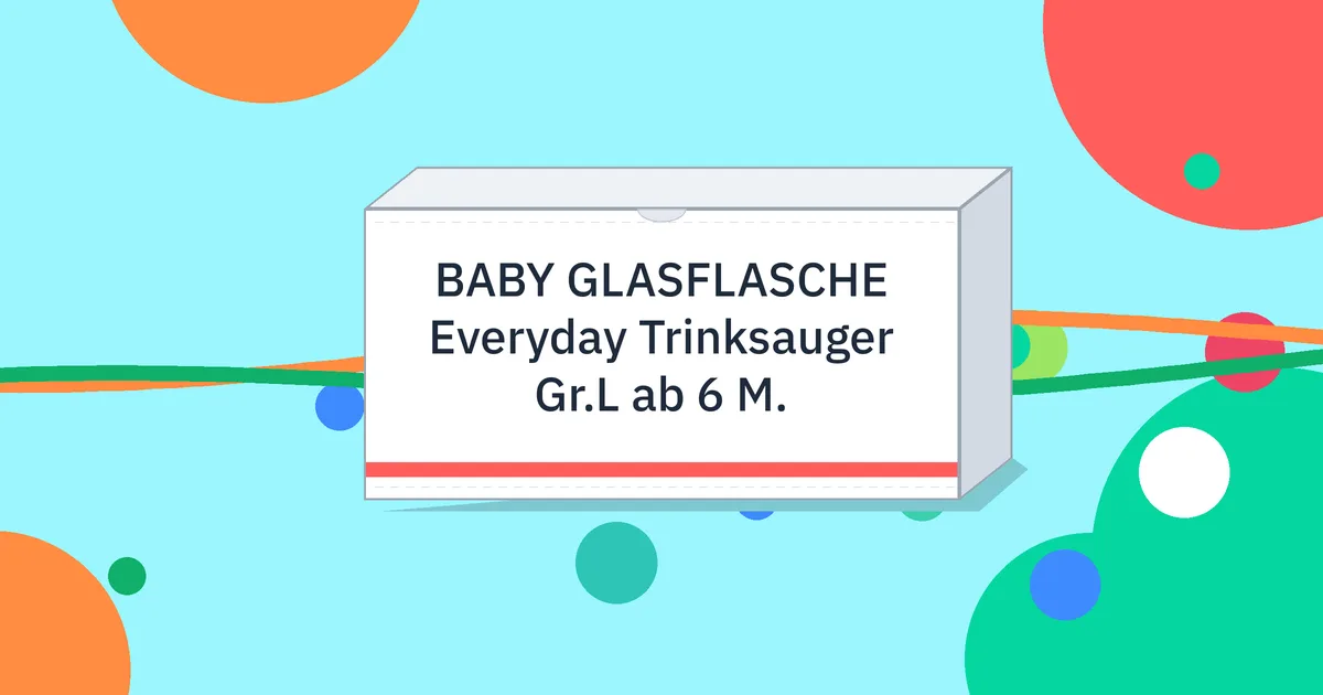 Symbolbild: Packung mit der Aufschrift BABY GLASFLASCHE Everyday Trinksauger Gr.L ab 6 M. (PZN 16652124) – Verfügbarkeit und Bezug in Apotheken in Frankfurt am Main