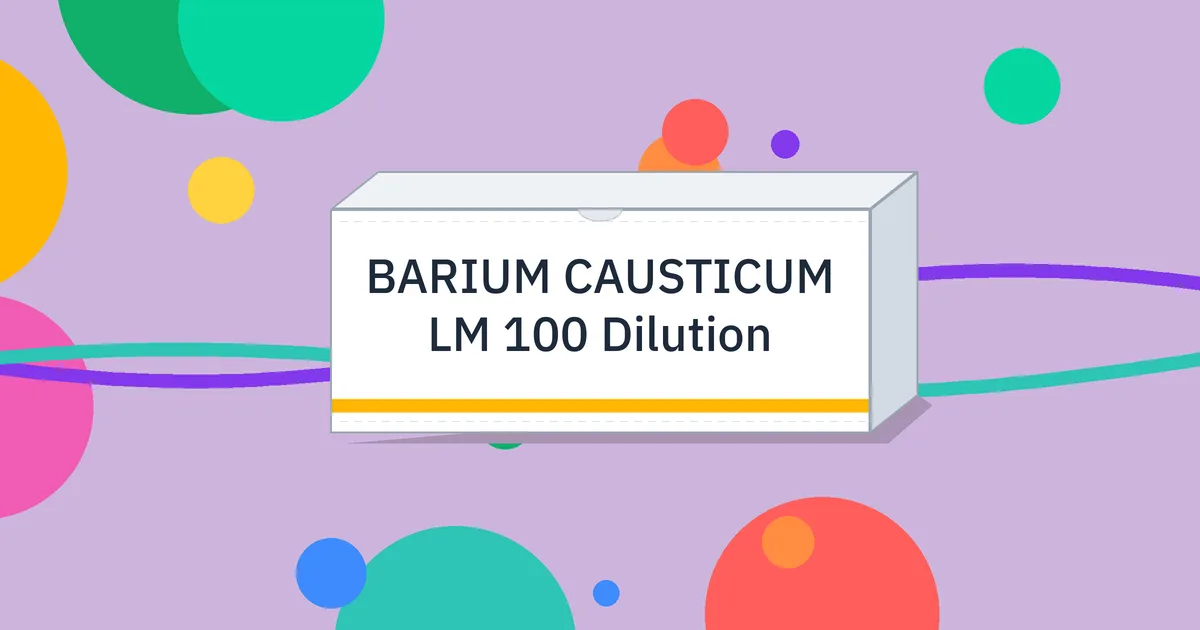 Symbolbild: Packung mit der Aufschrift BARIUM CAUSTICUM LM 100 Dilution (PZN 13377143) – Verfügbarkeit und Bezug in Apotheken in Frankfurt am Main