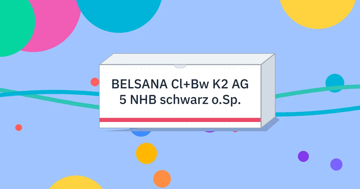 Symbolbild: Packung mit der Aufschrift BELSANA Cl+Bw K2 AG 5 NHB schwarz o.Sp. (PZN 12247740) – Verfügbarkeit und Bezug in Apotheken in Frankfurt am Main