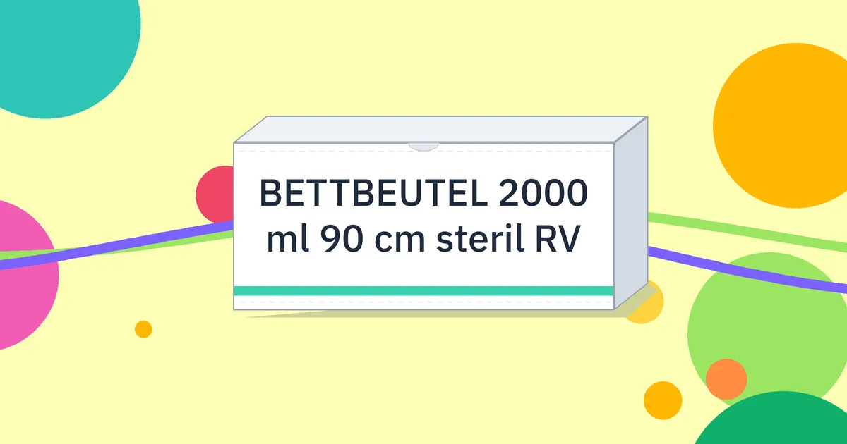Symbolbild: Packung mit der Aufschrift BETTBEUTEL 2000 ml 90 cm steril RV (PZN 01815885) – Verfügbarkeit und Bezug in Apotheken in Frankfurt am Main