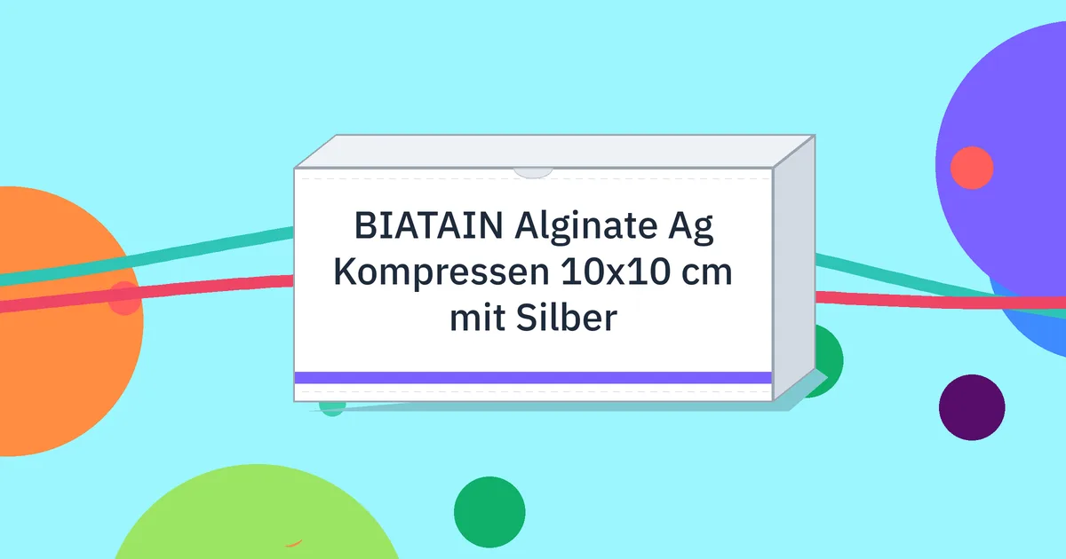 Symbolbild: Packung mit der Aufschrift BIATAIN Alginate Ag Kompressen 10x10 cm mit Silber (PZN 10046339) – Verfügbarkeit und Bezug in Apotheken in Frankfurt am Main