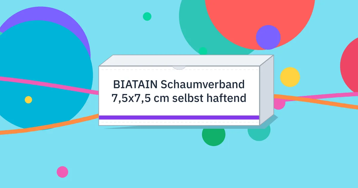 Symbolbild: Packung mit der Aufschrift BIATAIN Schaumverband 7,5x7,5 cm selbst haftend (PZN 11587066) – Verfügbarkeit und Bezug in Apotheken in Frankfurt am Main