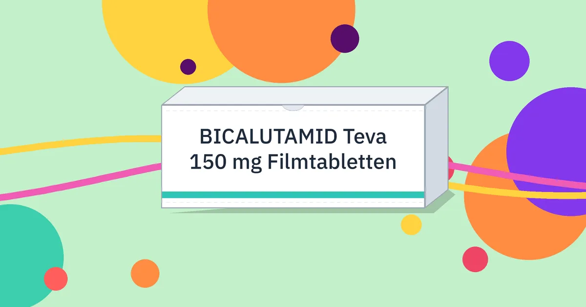 Symbolbild: Packung mit der Aufschrift BICALUTAMID Teva 150 mg Filmtabletten (PZN 16747681) – Verfügbarkeit und Bezug in Apotheken in Frankfurt am Main