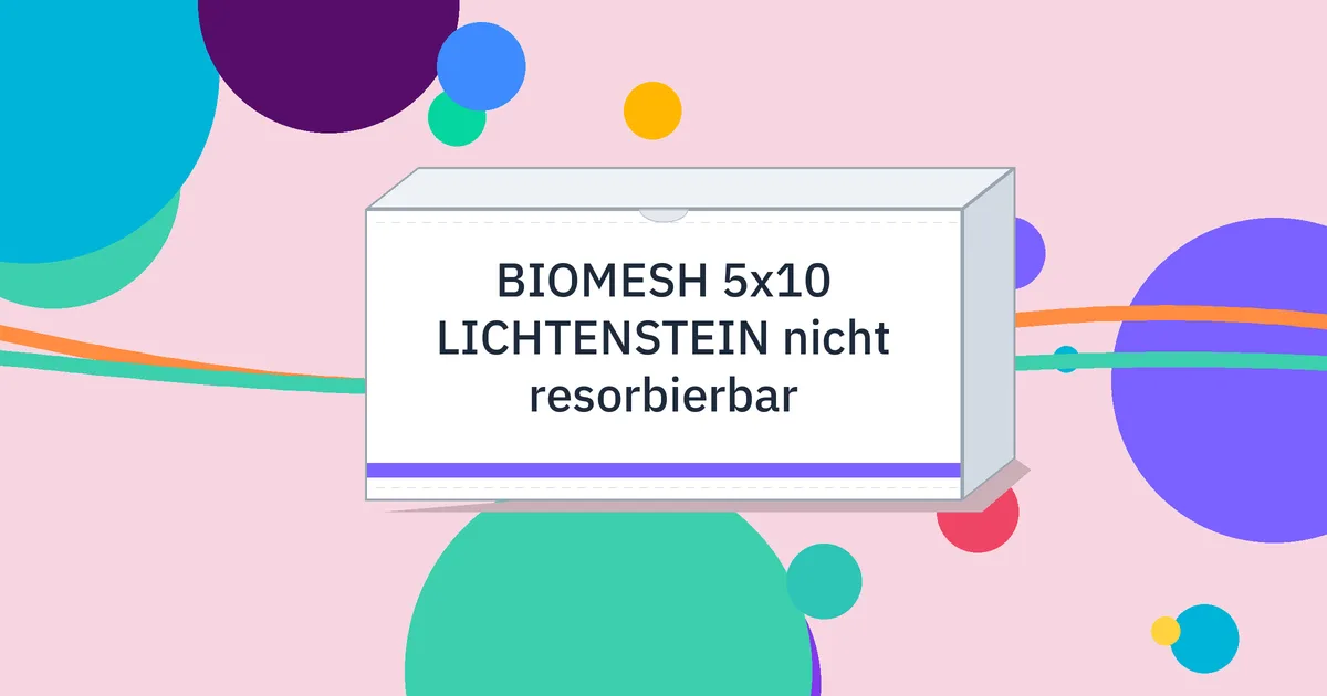 Symbolbild: Packung mit der Aufschrift BIOMESH 5x10 LICHTENSTEIN nicht resorbierbar (PZN 19504654) – Verfügbarkeit und Bezug in Apotheken in Frankfurt am Main