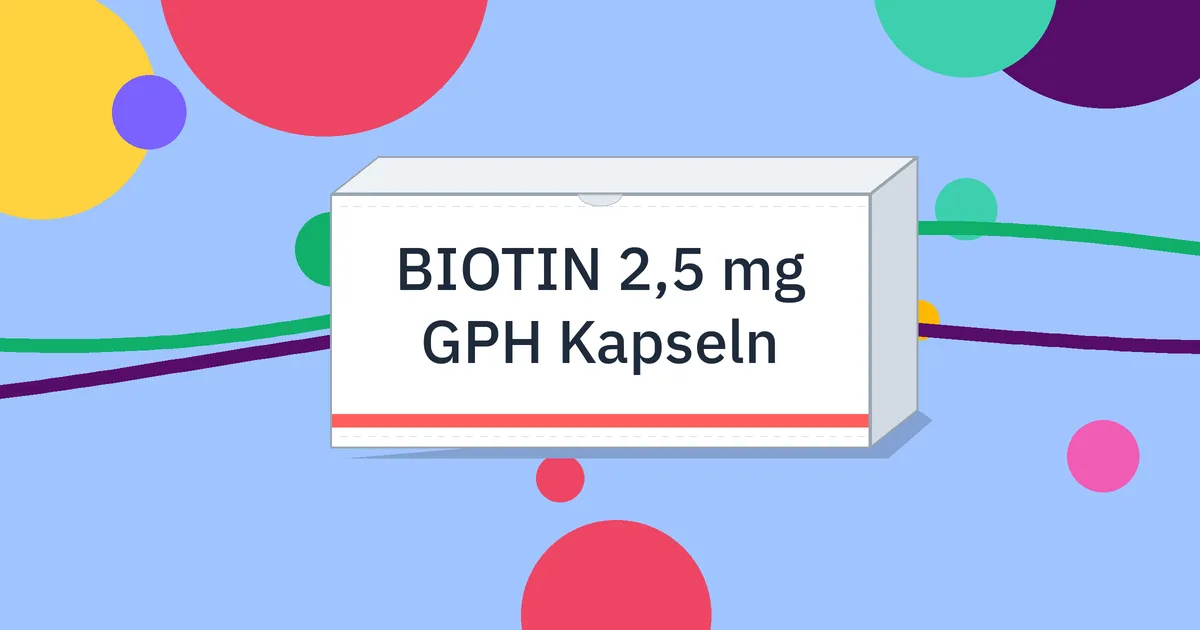 Symbolbild: Packung mit der Aufschrift BIOTIN 2,5 mg GPH Kapseln (PZN 09786798) – Verfügbarkeit und Bezug in Apotheken in Frankfurt am Main