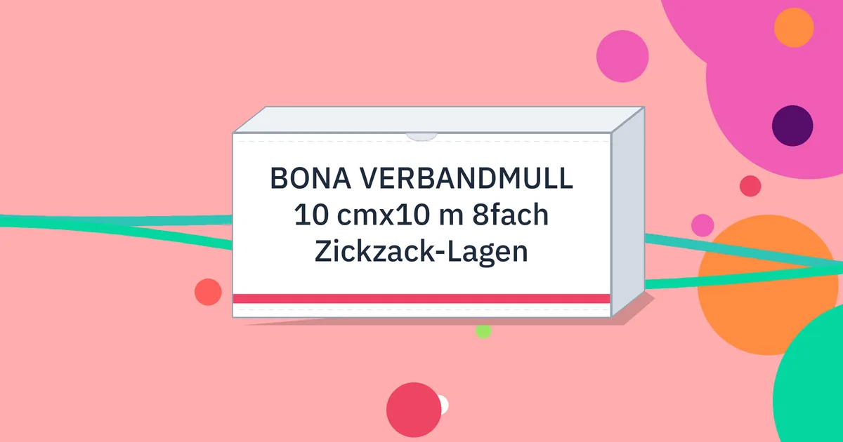 Symbolbild: Packung mit der Aufschrift BONA VERBANDMULL 10 cmx10 m 8fach Zickzack-Lagen (PZN 02404581) – Verfügbarkeit und Bezug in Apotheken in Frankfurt am Main