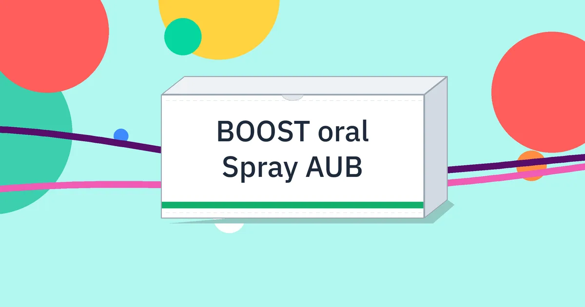 Symbolbild: Packung mit der Aufschrift BOOST oral Spray AUB (PZN 18734671) – Verfügbarkeit und Bezug in Apotheken in Frankfurt am Main
