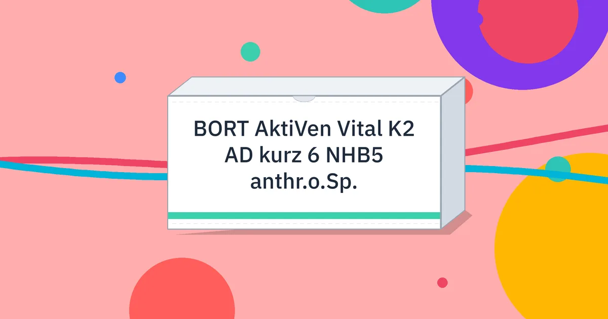 Symbolbild: Packung mit der Aufschrift BORT AktiVen Vital K2 AD kurz 6 NHB5 anthr.o.Sp. (PZN 17494940) – Verfügbarkeit und Bezug in Apotheken in Frankfurt am Main