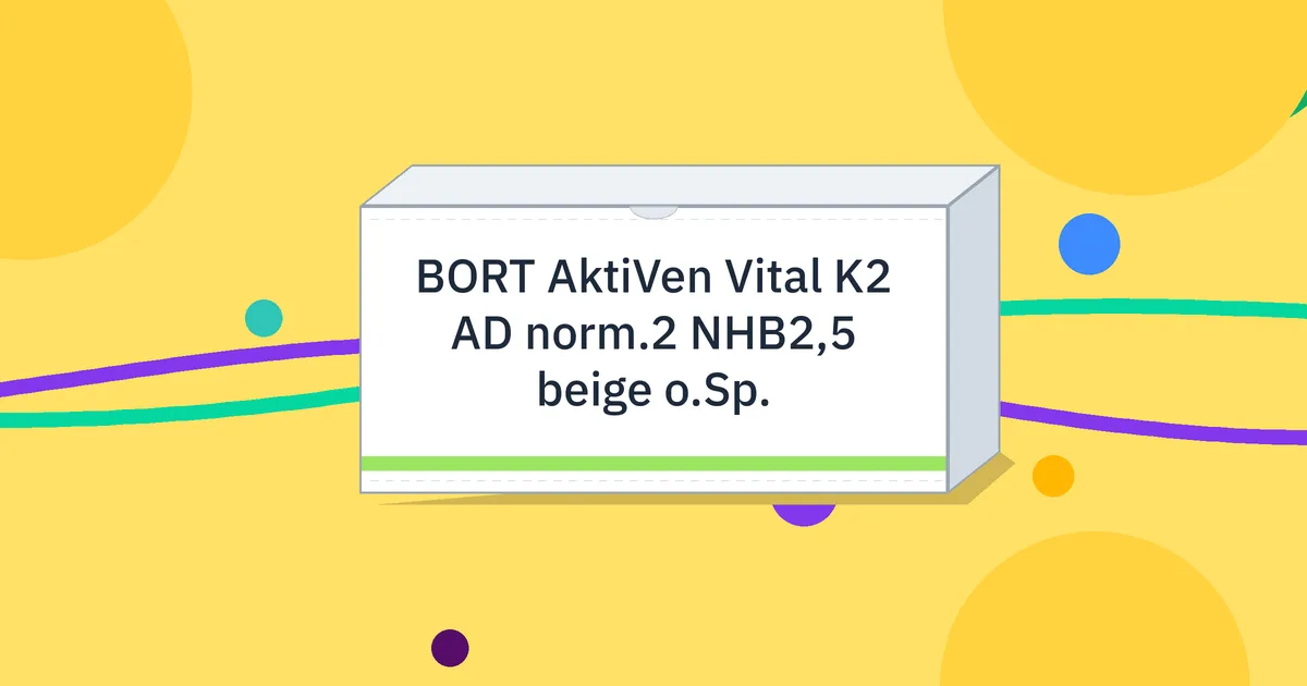 Symbolbild: Packung mit der Aufschrift BORT AktiVen Vital K2 AD norm.2 NHB2,5 beige o.Sp. (PZN 17498926) – Verfügbarkeit und Bezug in Apotheken in Frankfurt am Main
