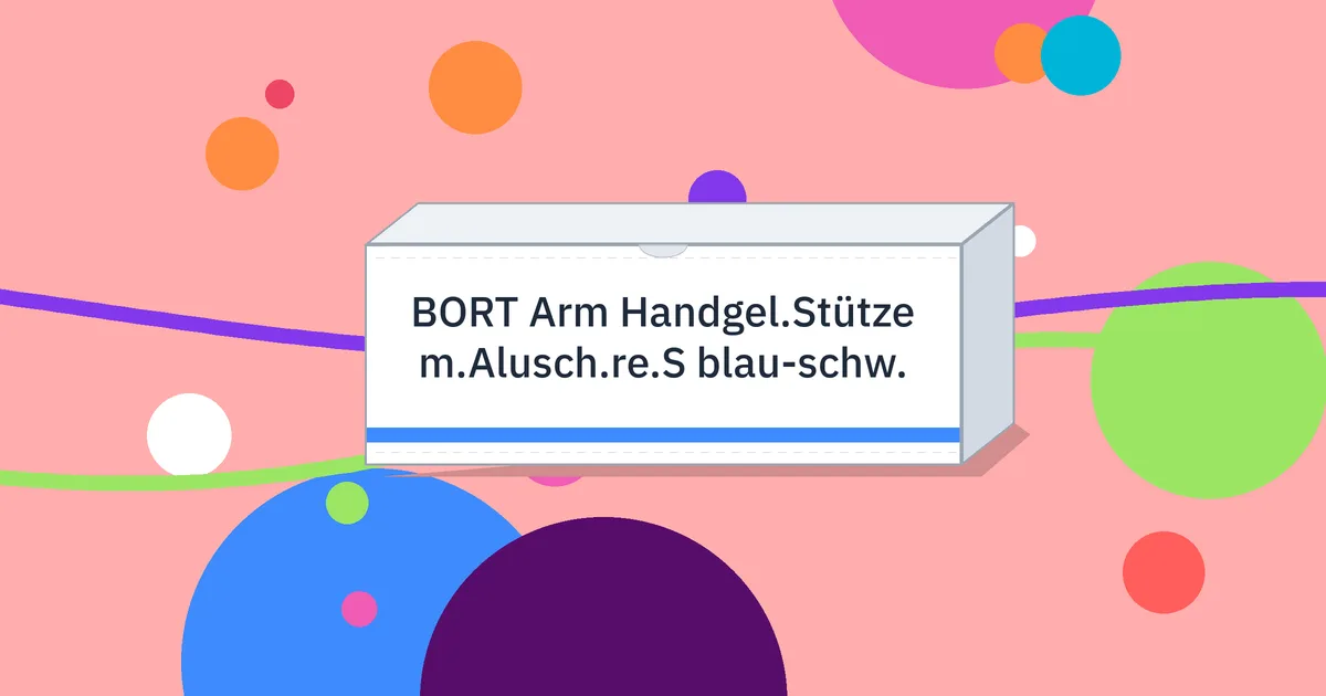 Symbolbild: Packung mit der Aufschrift BORT Arm Handgel.Stütze m.Alusch.re.S blau-schw. (PZN 04195880) – Verfügbarkeit und Bezug in Apotheken in Frankfurt am Main