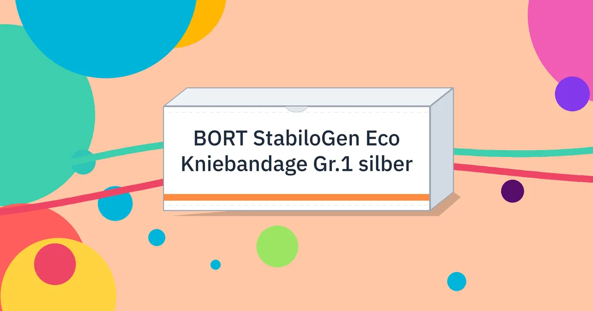 Symbolbild: Packung mit der Aufschrift BORT StabiloGen Eco Kniebandage Gr.1 silber (PZN 16845254) – Verfügbarkeit und Bezug in Apotheken in Frankfurt am Main