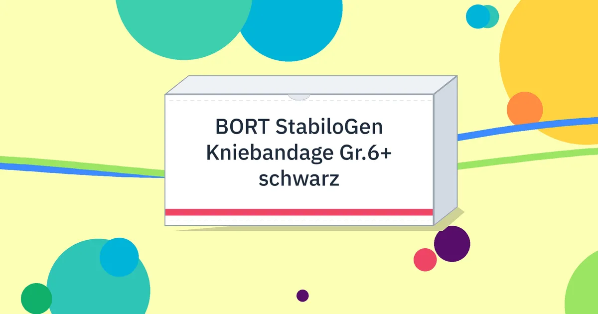 Symbolbild: Packung mit der Aufschrift BORT StabiloGen Kniebandage Gr.6+ schwarz (PZN 16846911) – Verfügbarkeit und Bezug in Apotheken in Frankfurt am Main