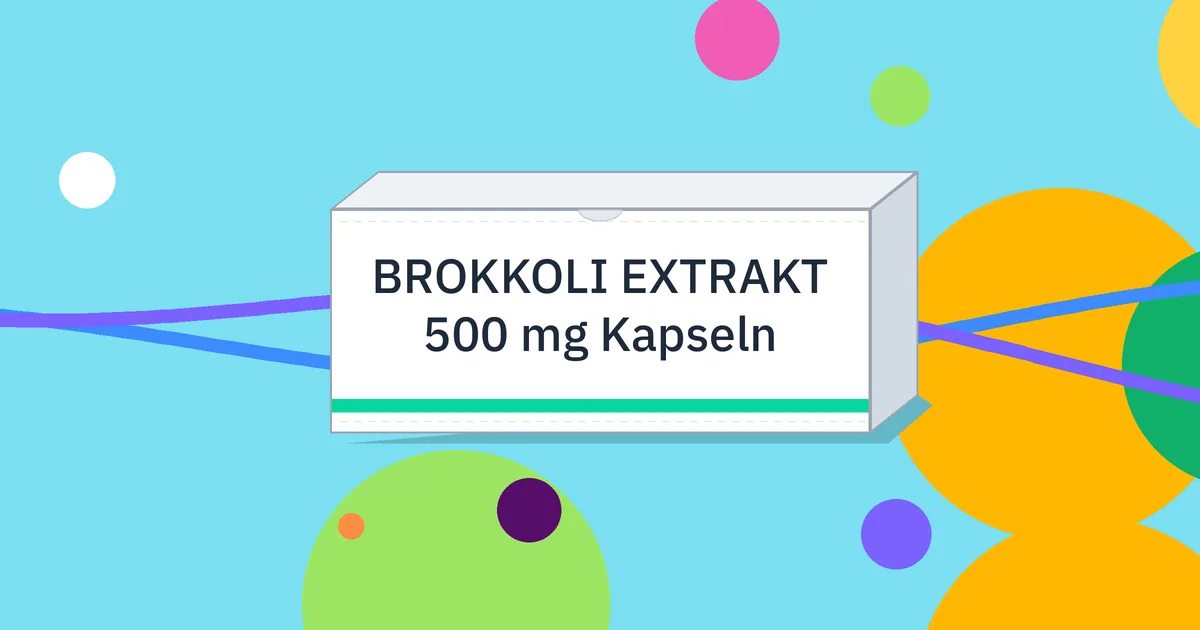 Symbolbild: Packung mit der Aufschrift BROKKOLI EXTRAKT 500 mg Kapseln (PZN 20127524) – Verfügbarkeit und Bezug in Apotheken in Frankfurt am Main