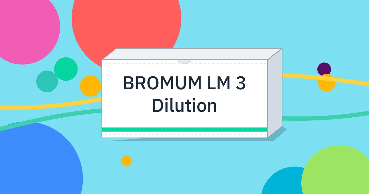 Symbolbild: Packung mit der Aufschrift BROMUM LM 3 Dilution (PZN 12796470) – Verfügbarkeit und Bezug in Apotheken in Frankfurt am Main