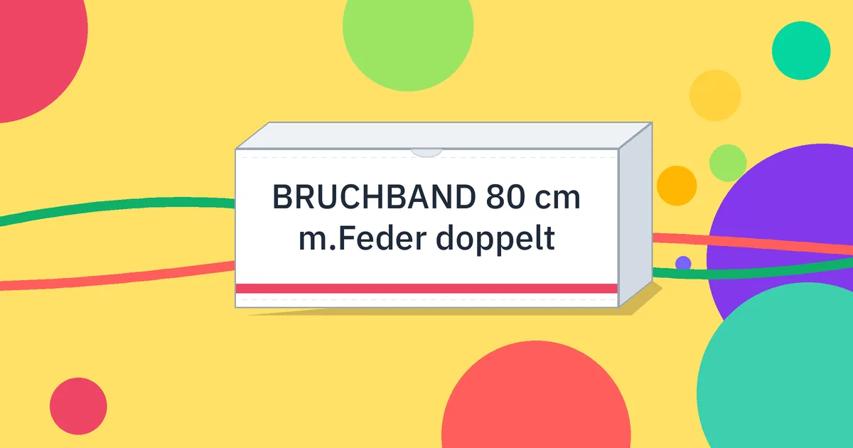 Symbolbild: Packung mit der Aufschrift BRUCHBAND 80 cm m.Feder doppelt (PZN 01725389) – Verfügbarkeit und Bezug in Apotheken in Frankfurt am Main