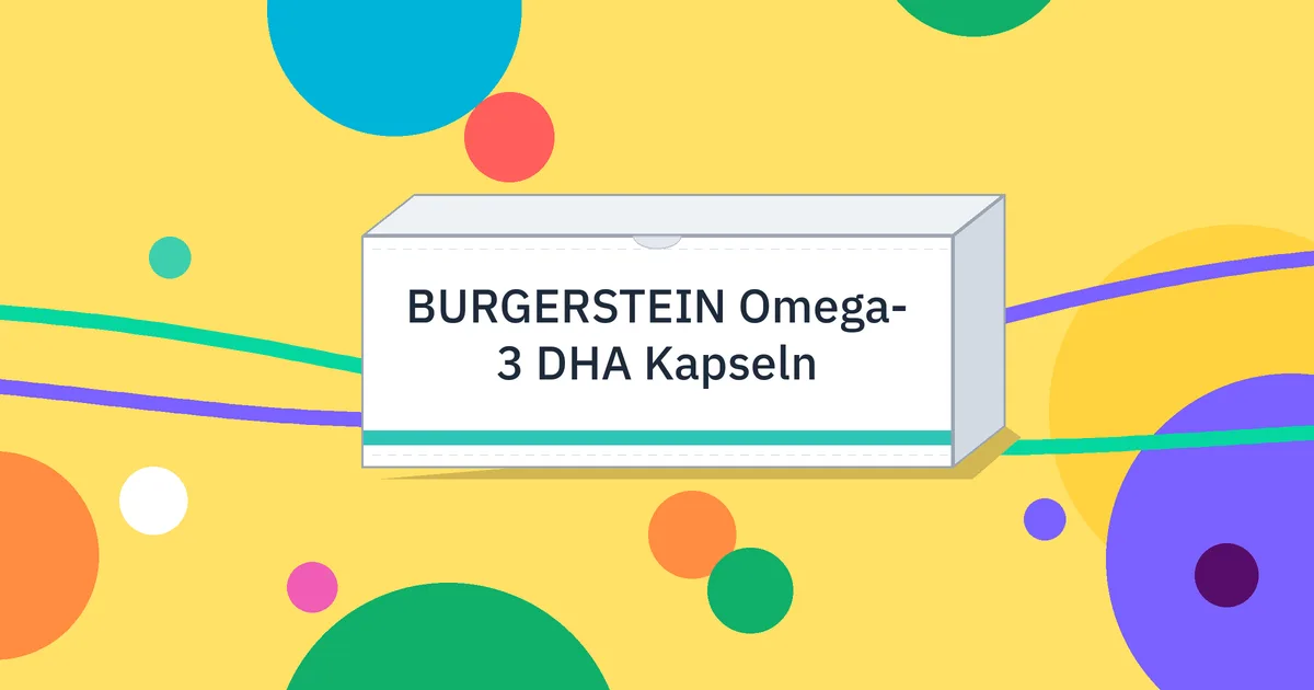 Symbolbild: Packung mit der Aufschrift BURGERSTEIN Omega-3 DHA Kapseln (PZN 14303750) – Verfügbarkeit und Bezug in Apotheken in Frankfurt am Main