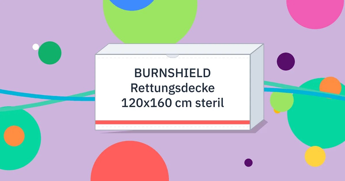 Symbolbild: Packung mit der Aufschrift BURNSHIELD Rettungsdecke 120x160 cm steril (PZN 05948873) – Verfügbarkeit und Bezug in Apotheken in Frankfurt am Main