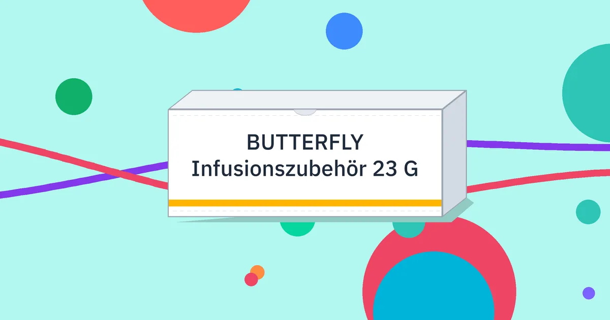 Symbolbild: Packung mit der Aufschrift BUTTERFLY Infusionszubehör 23 G (PZN 00328203) – Verfügbarkeit und Bezug in Apotheken in Frankfurt am Main