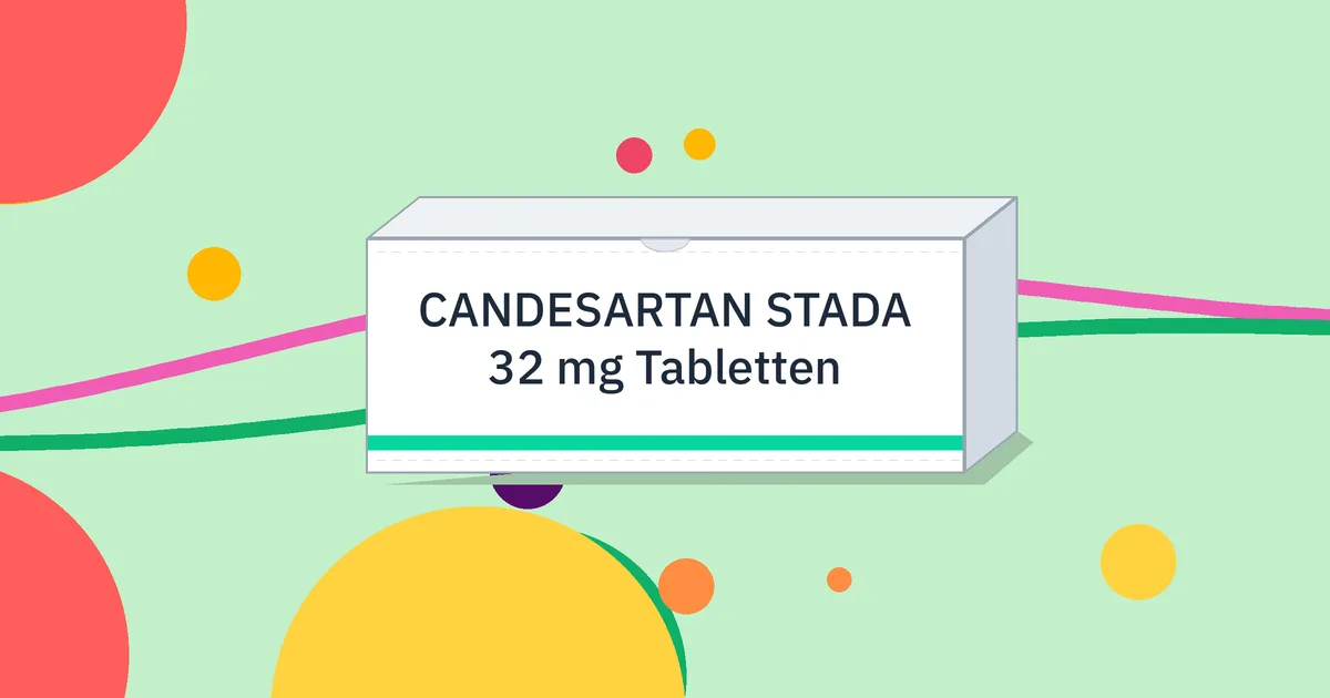 Symbolbild: Packung mit der Aufschrift CANDESARTAN STADA 32 mg Tabletten (PZN 09443207) – Verfügbarkeit und Bezug in Apotheken in Frankfurt am Main