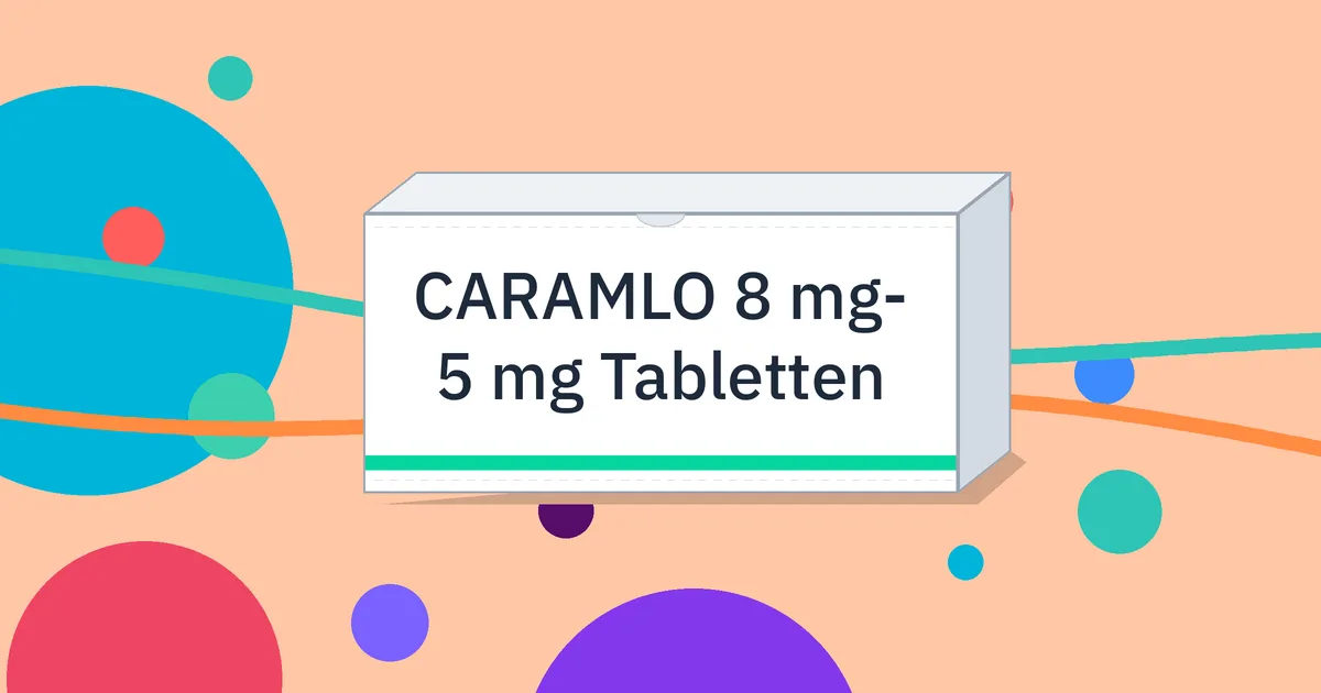 Symbolbild: Packung mit der Aufschrift CARAMLO 8 mg-5 mg Tabletten (PZN 16037726) – Verfügbarkeit und Bezug in Apotheken in Frankfurt am Main