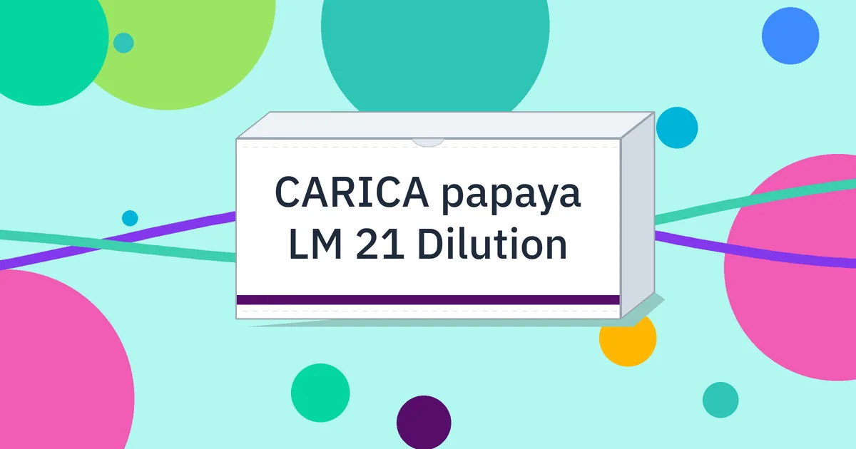 Symbolbild: Packung mit der Aufschrift CARICA papaya LM 21 Dilution (PZN 13430653) – Verfügbarkeit und Bezug in Apotheken in Frankfurt am Main