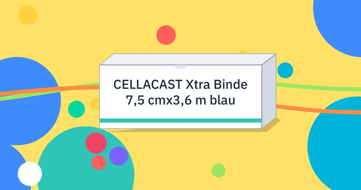 Symbolbild: Packung mit der Aufschrift CELLACAST Xtra Binde 7,5 cmx3,6 m blau (PZN 14252490) – Verfügbarkeit und Bezug in Apotheken in Frankfurt am Main