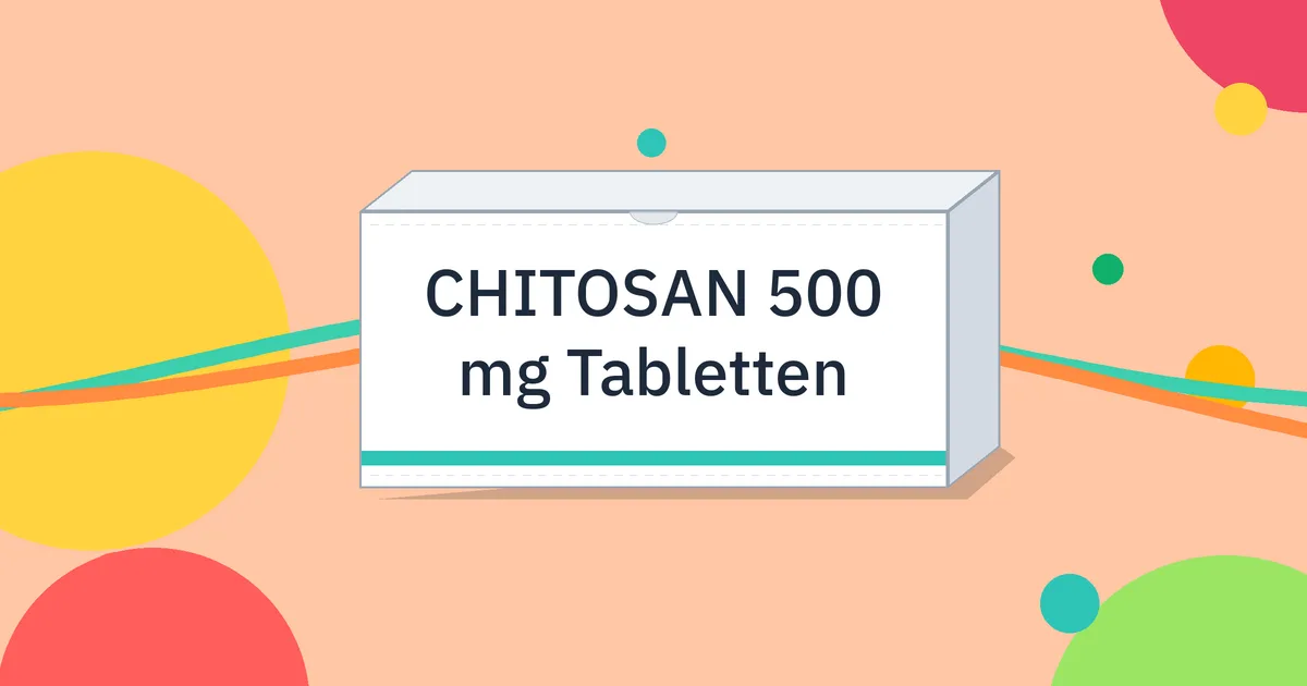 Symbolbild: Packung mit der Aufschrift CHITOSAN 500 mg Tabletten (PZN 16195661) – Verfügbarkeit und Bezug in Apotheken in Frankfurt am Main