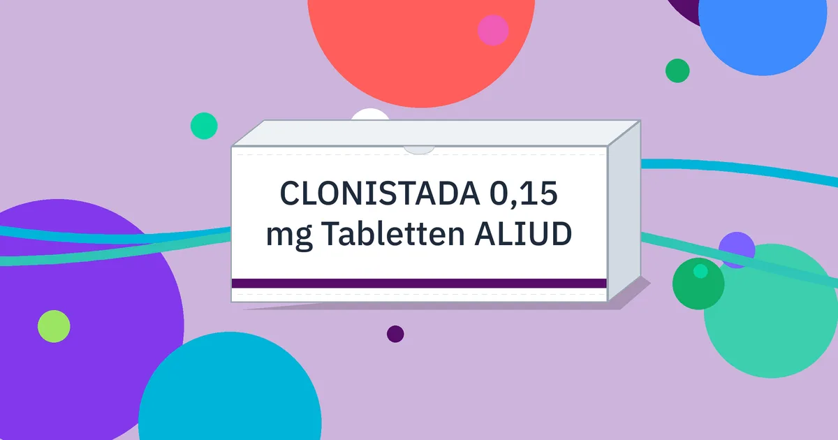 Symbolbild: Packung mit der Aufschrift CLONISTADA 0,15 mg Tabletten ALIUD (PZN 11240753) – Verfügbarkeit und Bezug in Apotheken in Frankfurt am Main