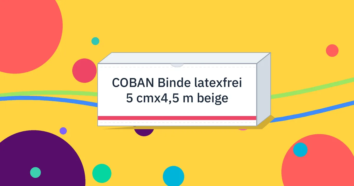 Symbolbild: Packung mit der Aufschrift COBAN Binde latexfrei 5 cmx4,5 m beige (PZN 15292899) – Verfügbarkeit und Bezug in Apotheken in Frankfurt am Main