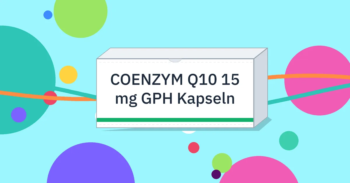 Symbolbild: Packung mit der Aufschrift COENZYM Q10 15 mg GPH Kapseln (PZN 06832629) – Verfügbarkeit und Bezug in Apotheken in Frankfurt am Main