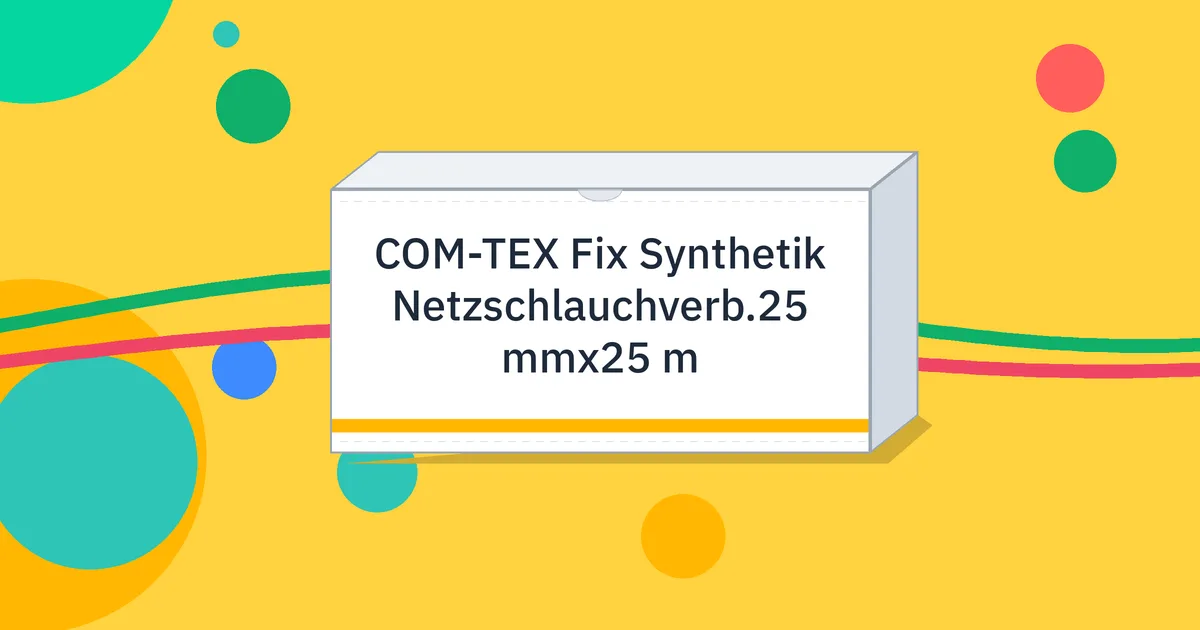 Symbolbild: Packung mit der Aufschrift COM-TEX Fix Synthetik Netzschlauchverb.25 mmx25 m (PZN 04723132) – Verfügbarkeit und Bezug in Apotheken in Frankfurt am Main