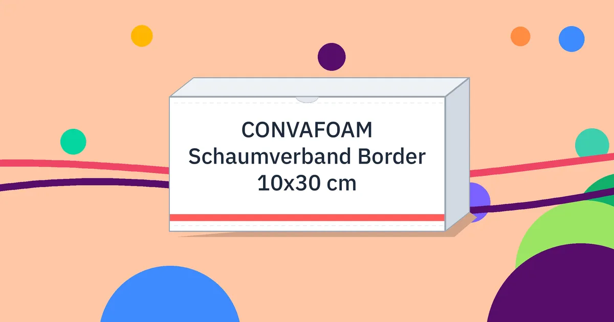 Symbolbild: Packung mit der Aufschrift CONVAFOAM Schaumverband Border 10x30 cm (PZN 17256471) – Verfügbarkeit und Bezug in Apotheken in Frankfurt am Main