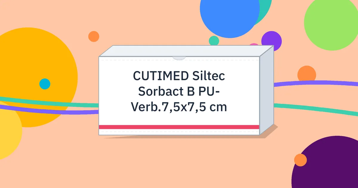 Symbolbild: Packung mit der Aufschrift CUTIMED Siltec Sorbact B PU-Verb.7,5x7,5 cm (PZN 19995758) – Verfügbarkeit und Bezug in Apotheken in Frankfurt am Main