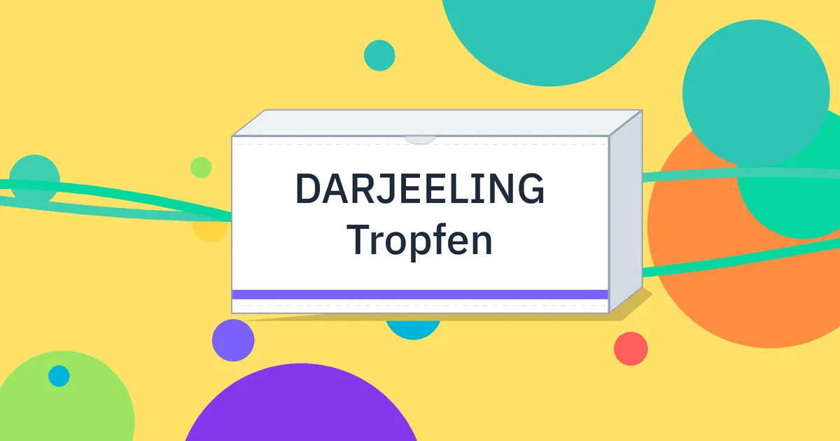 Symbolbild: Packung mit der Aufschrift DARJEELING Tropfen (PZN 16673617) – Verfügbarkeit und Bezug in Apotheken in Frankfurt am Main