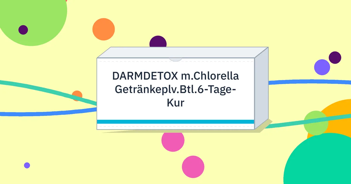 Symbolbild: Packung mit der Aufschrift DARMDETOX m.Chlorella Getränkeplv.Btl.6-Tage-Kur (PZN 17917010) – Verfügbarkeit und Bezug in Apotheken in Frankfurt am Main