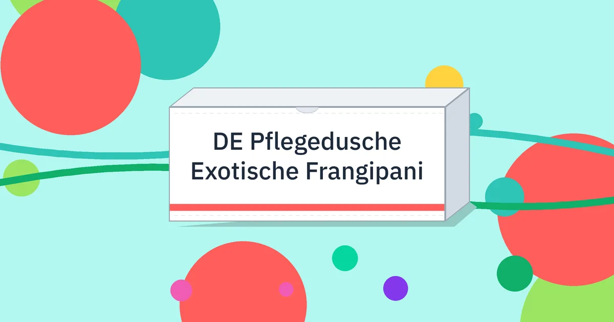 Symbolbild: Packung mit der Aufschrift DE Pflegedusche Exotische Frangipani (PZN 16633109) – Verfügbarkeit und Bezug in Apotheken in Frankfurt am Main