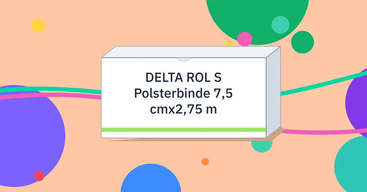 Symbolbild: Packung mit der Aufschrift DELTA ROL S Polsterbinde 7,5 cmx2,75 m (PZN 08654250) – Verfügbarkeit und Bezug in Apotheken in Frankfurt am Main