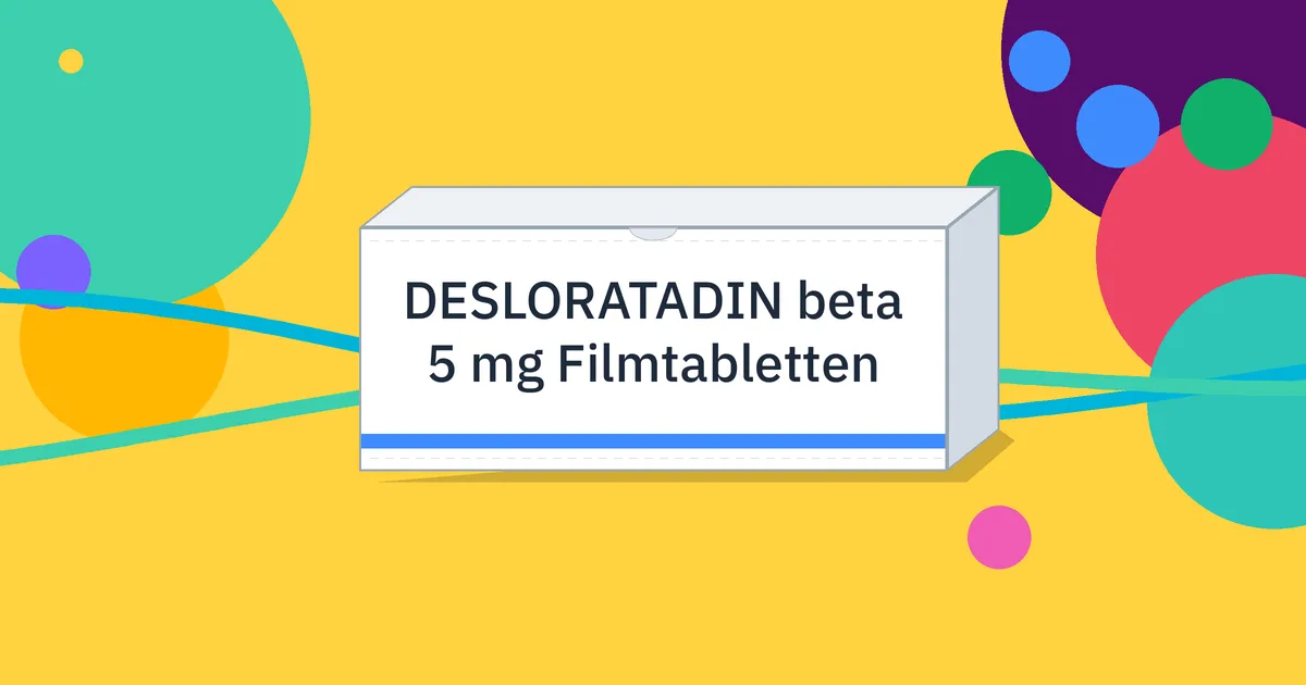 Symbolbild: Packung mit der Aufschrift DESLORATADIN beta 5 mg Filmtabletten (PZN 17895768) – Verfügbarkeit und Bezug in Apotheken in Frankfurt am Main