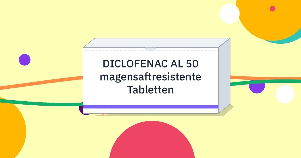 Symbolbild: Packung mit der Aufschrift DICLOFENAC AL 50 magensaftresistente Tabletten (PZN 03525418) – Verfügbarkeit und Bezug in Apotheken in Frankfurt am Main