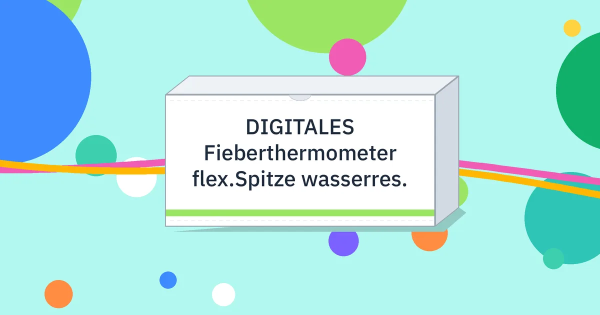 Symbolbild: Packung mit der Aufschrift DIGITALES Fieberthermometer flex.Spitze wasserres. (PZN 16500526) – Verfügbarkeit und Bezug in Apotheken in Frankfurt am Main