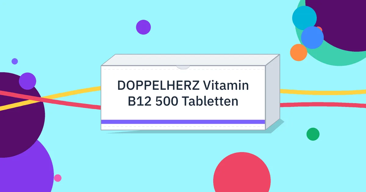 Symbolbild: Packung mit der Aufschrift DOPPELHERZ Vitamin B12 500 Tabletten (PZN 18674905) – Verfügbarkeit und Bezug in Apotheken in Frankfurt am Main