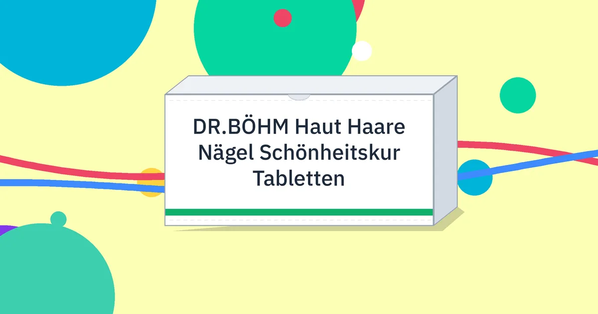 Symbolbild: Packung mit der Aufschrift DR.BÖHM Haut Haare Nägel Schönheitskur Tabletten (PZN 19485477) – Verfügbarkeit und Bezug in Apotheken in Frankfurt am Main