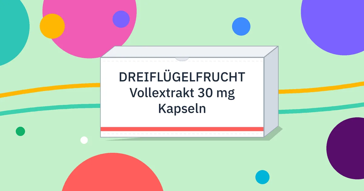 Symbolbild: Packung mit der Aufschrift DREIFLÜGELFRUCHT Vollextrakt 30 mg Kapseln (PZN 11545346) – Verfügbarkeit und Bezug in Apotheken in Frankfurt am Main