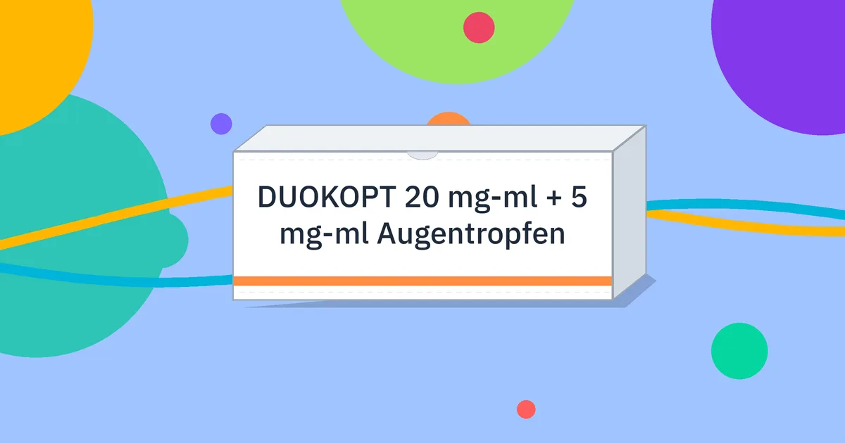 Symbolbild: Packung mit der Aufschrift DUOKOPT 20 mg-ml + 5 mg-ml Augentropfen (PZN 16391238) – Verfügbarkeit und Bezug in Apotheken in Frankfurt am Main