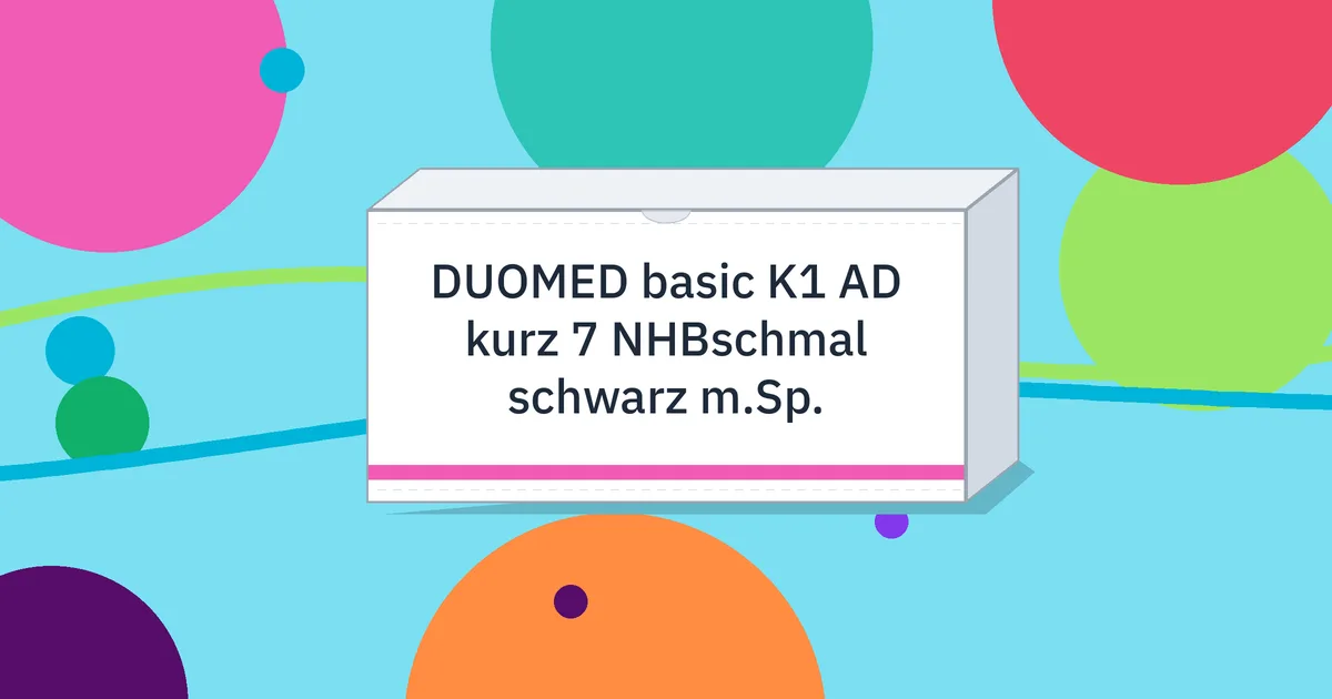 Symbolbild: Packung mit der Aufschrift DUOMED basic K1 AD kurz 7 NHBschmal schwarz m.Sp. (PZN 20904525) – Verfügbarkeit und Bezug in Apotheken in Frankfurt am Main