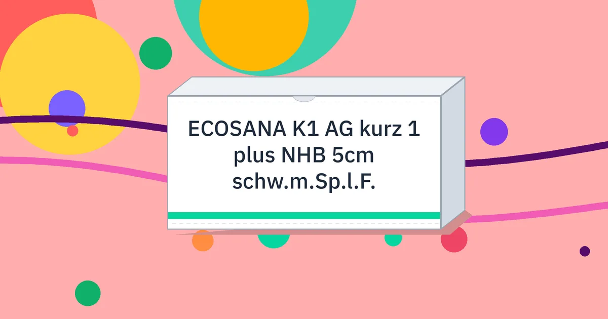 Symbolbild: Packung mit der Aufschrift ECOSANA K1 AG kurz 1 plus NHB 5cm schw.m.Sp.l.F. (PZN 04725817) – Verfügbarkeit und Bezug in Apotheken in Frankfurt am Main