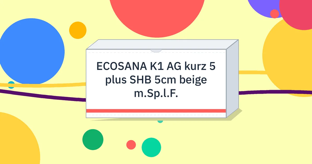 Symbolbild: Packung mit der Aufschrift ECOSANA K1 AG kurz 5 plus SHB 5cm beige m.Sp.l.F. (PZN 04729258) – Verfügbarkeit und Bezug in Apotheken in Frankfurt am Main