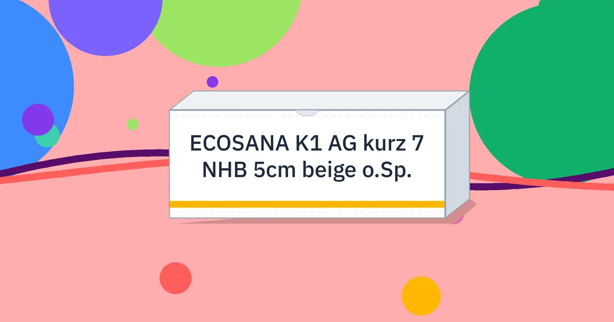 Symbolbild: Packung mit der Aufschrift ECOSANA K1 AG kurz 7 NHB 5cm beige o.Sp. (PZN 04730669) – Verfügbarkeit und Bezug in Apotheken in Frankfurt am Main