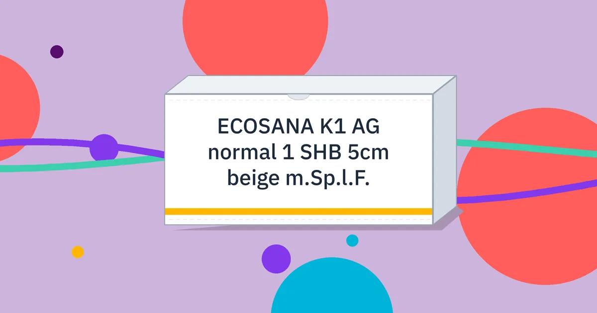 Symbolbild: Packung mit der Aufschrift ECOSANA K1 AG normal 1 SHB 5cm beige m.Sp.l.F. (PZN 04725898) – Verfügbarkeit und Bezug in Apotheken in Frankfurt am Main