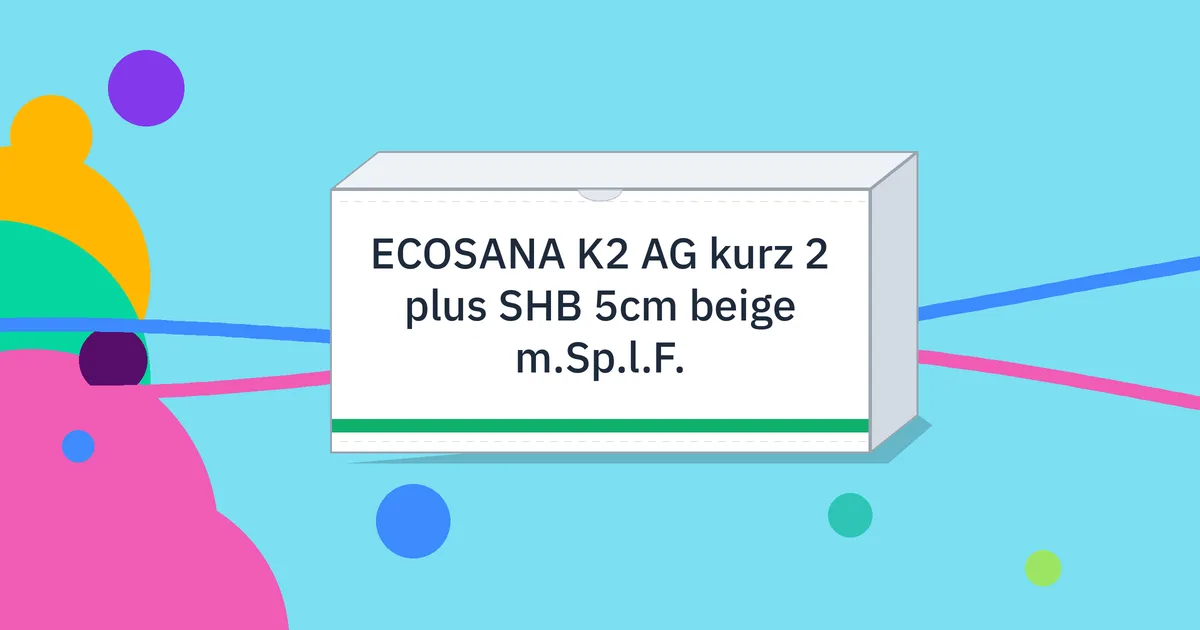 Symbolbild: Packung mit der Aufschrift ECOSANA K2 AG kurz 2 plus SHB 5cm beige m.Sp.l.F. (PZN 10955639) – Verfügbarkeit und Bezug in Apotheken in Frankfurt am Main